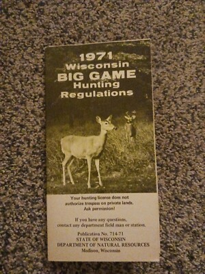 1971 Wisconsin Big Game Hunting Regulations | eBay