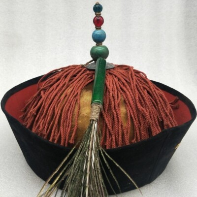 Old Chinese Qing Dynasty Emperor Cap Palace Cloth Embroidery Dragon ...