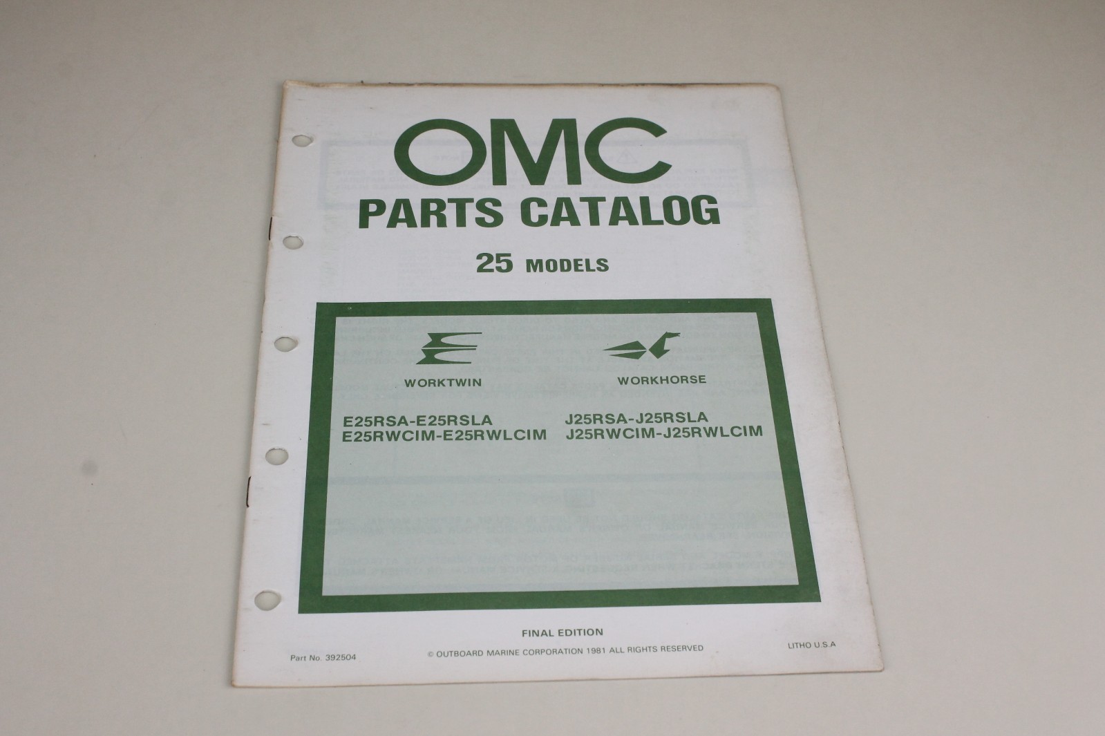 1981 OMC Final Ed. Parts Catalog #392504 25 Models (loc:S2) | eBay