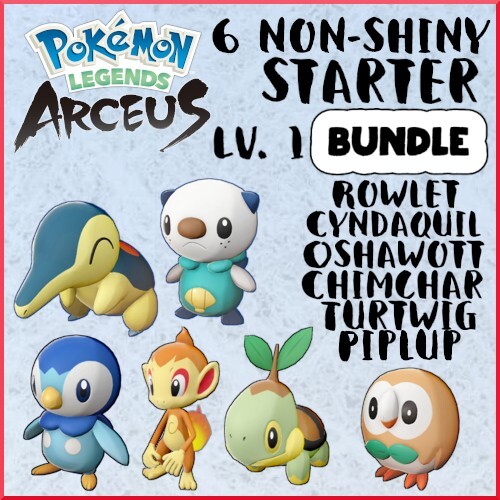Non-Shiny 6 Starter Level 1 Bundle Rowlet Pokemon Legends Arceus ...