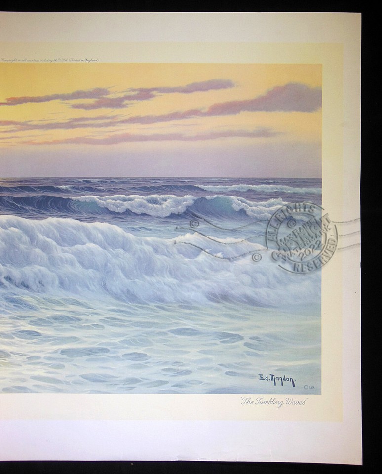 Edouard Mandon 1957 Tumbling Waves * French Art * Majestic Sunset Sky ...