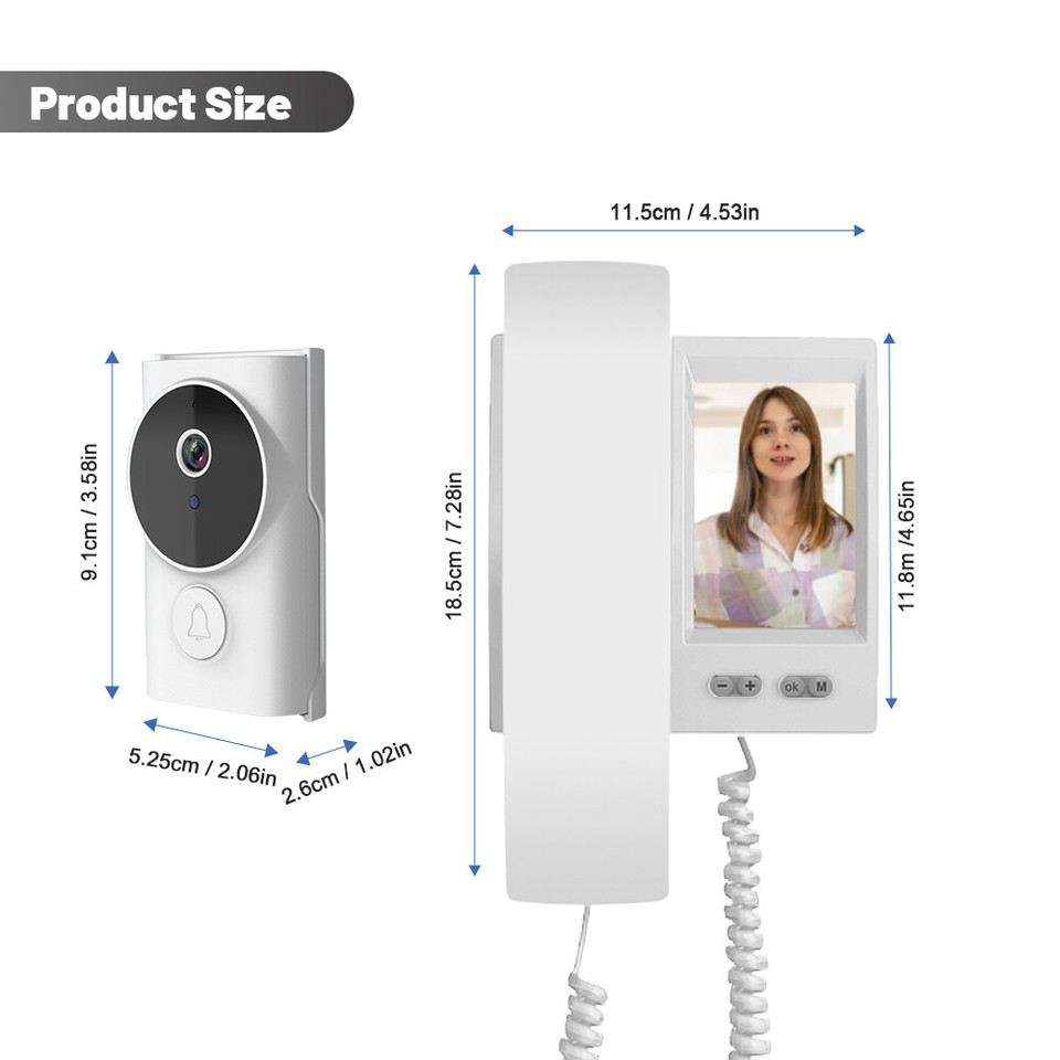 3.5'' IPS Screen 2.4 GHz Smart Wireless Video Doorbell Camera Door Bell ...