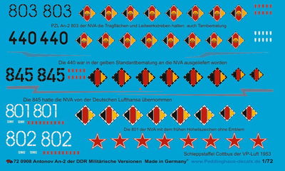 Peddinghaus 1/72 0908 Antonov An-2 Decal Set DDR Military Aircraft Set ...