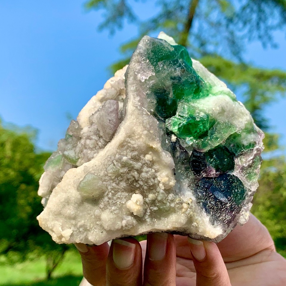 1.65LB Rare transparent green cubic fluorite mineral crystal sample ...