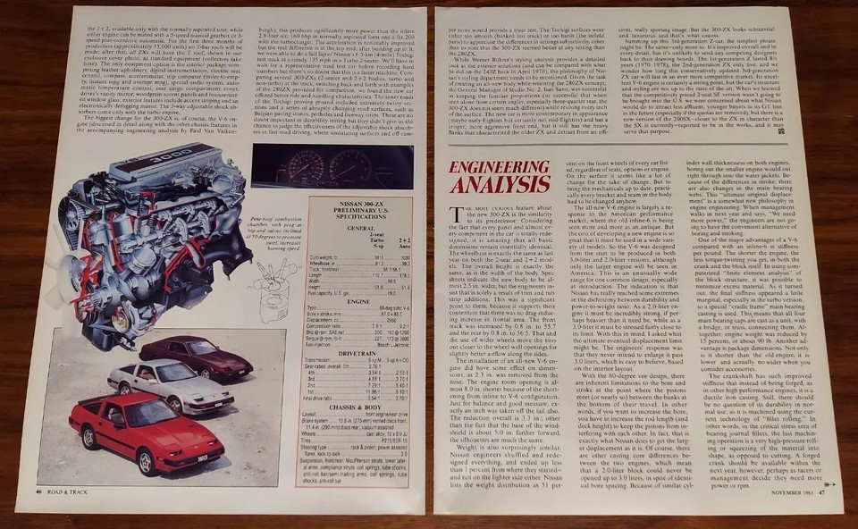 NISSAN 300ZX TURBO MAGAZINE ARTICLE ROAD & TRACK ILLUSTRATIONS ...