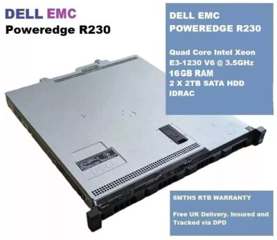 Dell Poweredge R230 1U Server XEON E3-1230 V6 Quad Core 3.5GHz 16GB ...