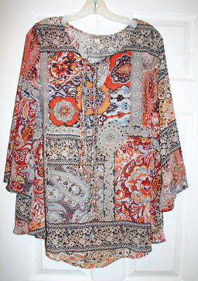 One World XL Orange / Multi Paisley Chiffon Top NWT | eBay