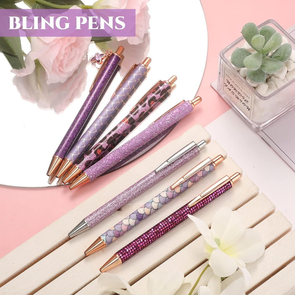 7 Fancy Pens for Women Cute Gift Pens Glitter Pens - 10 Pcs Black Ink ...