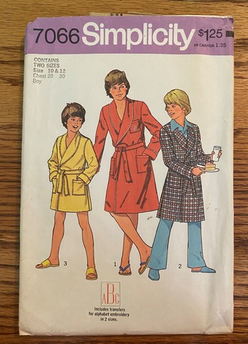 Simplicity sewing pattern #7066 boy's robe bathrobe & monogram sz 10-12 ...