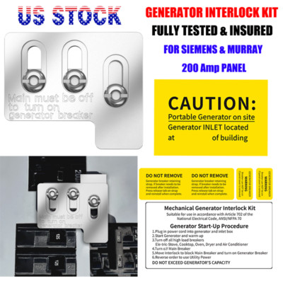 Generator Interlock Kit For Siemens 200 Amp & Murray 200 Amp LISTED ...