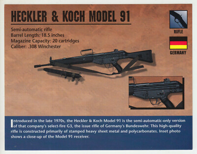 HECKLER & KOCH MODEL 91 German Rifle Classic Firearms Gun PHOTO CARD | eBay