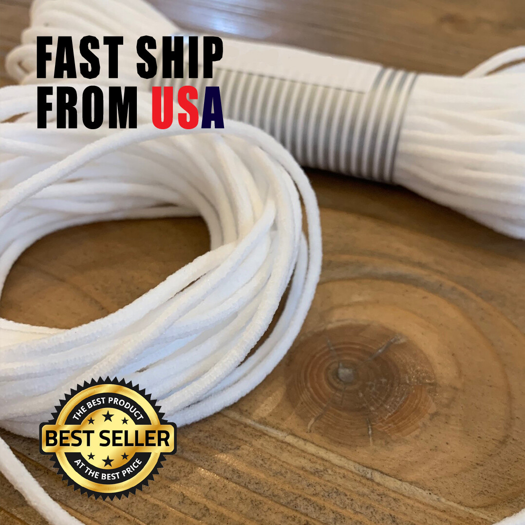 1/8" 3mm White Round Elastic Band Cord DIY USA stock Soft Latex Free ...