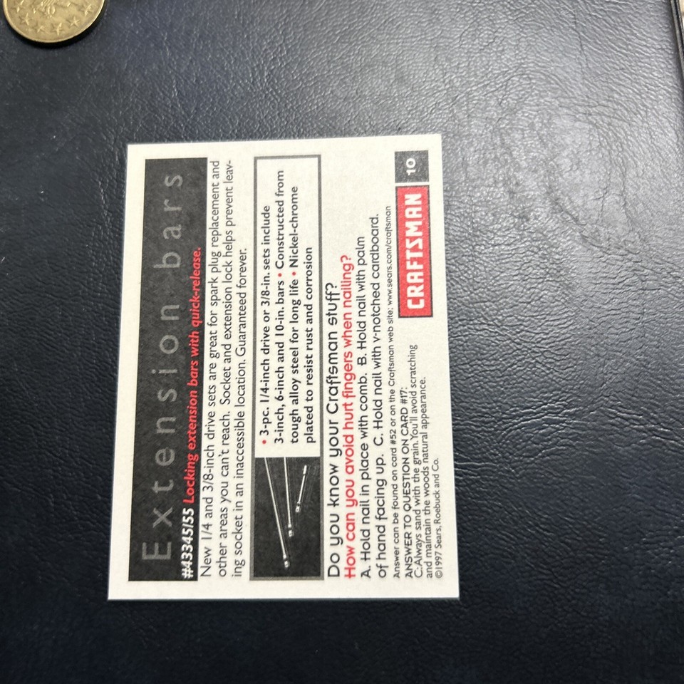 cardJb98a Craftsman Card Sears Roebuck 1997/98 #10 Extension Bars ...