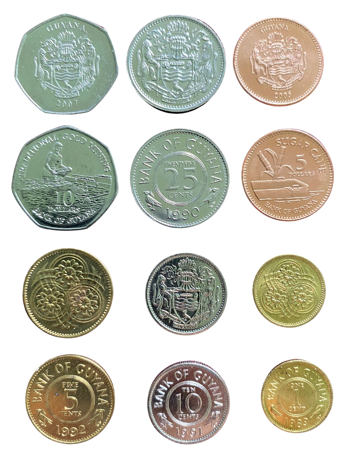 Guyana 6 Coins Set 1, 5, 10, 25 Cents & 5, 10 Dollars UNC World Coins ...