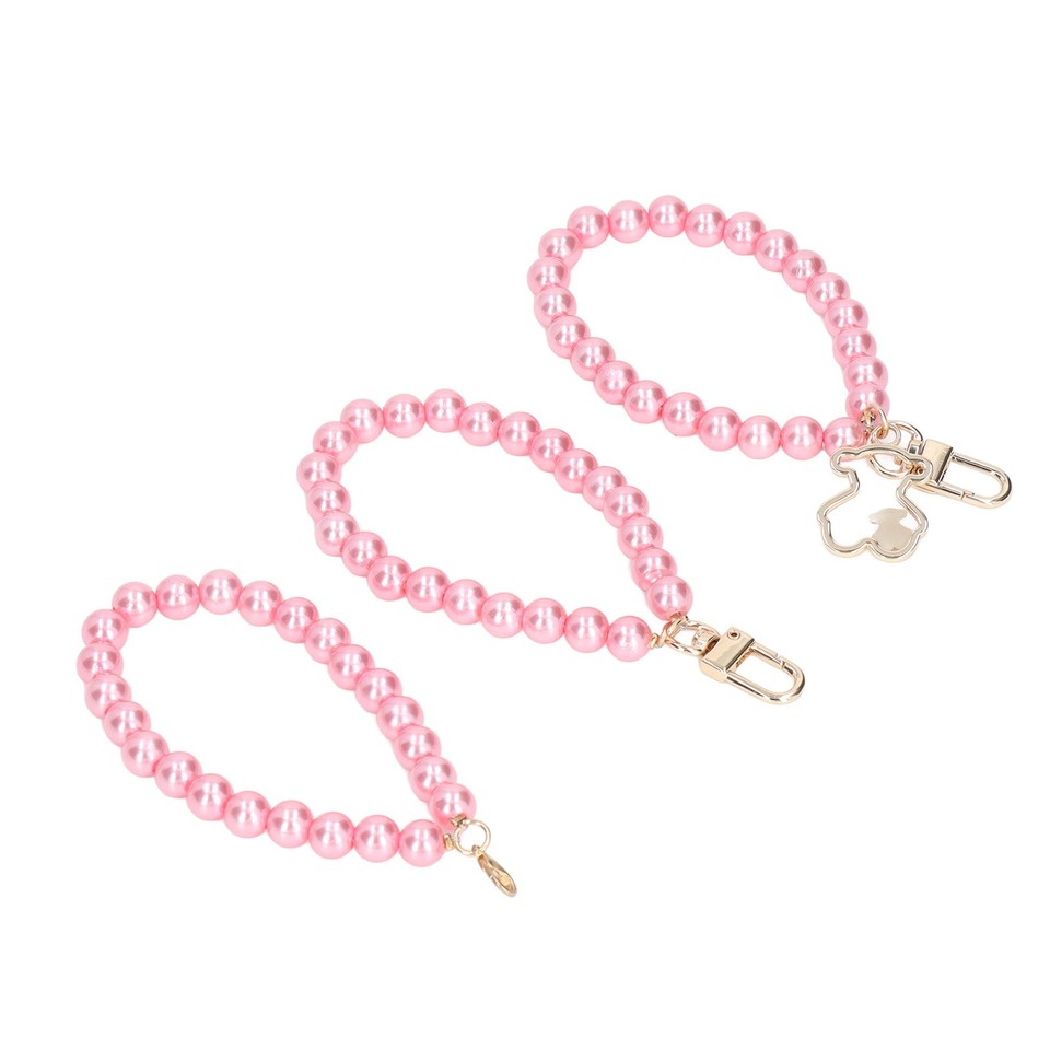 Pink 3Pcs Pearl Key Chain 10mm Various Styles High Gloss Smoother Edges ...