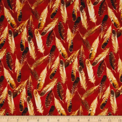 BTY Andover QUAIL FEATHERS on Red Print 100% Cotton Quilt Craft Fabric ...