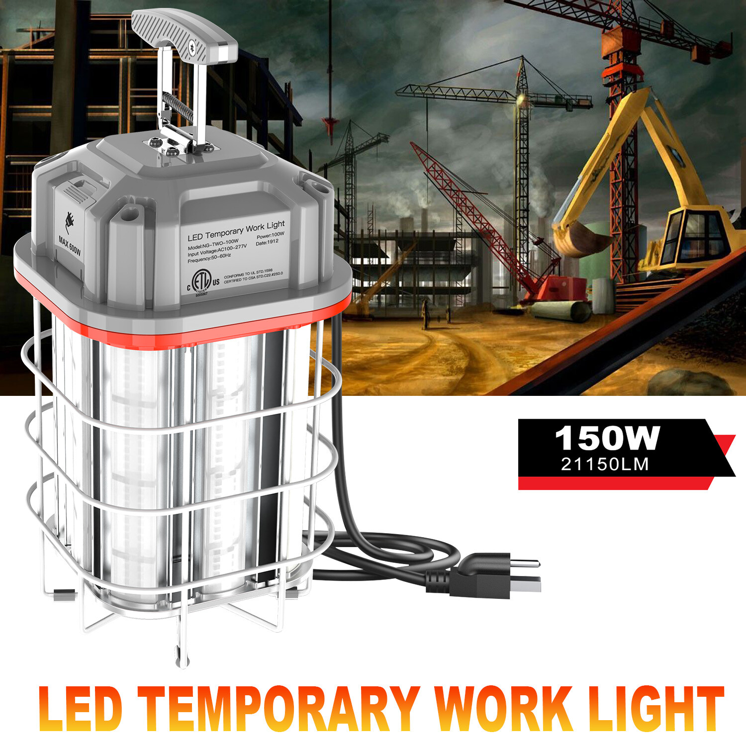 Linkable 150W LED Temporary Work Light High Bay Construction Job Site ...