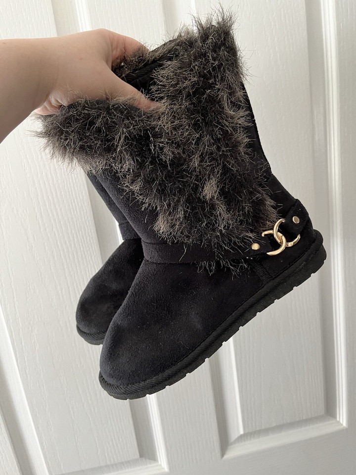 Ladies Women’s PRIMARK Faux Suede Black Furr Winter Ugg Boots Size 5 UK ...