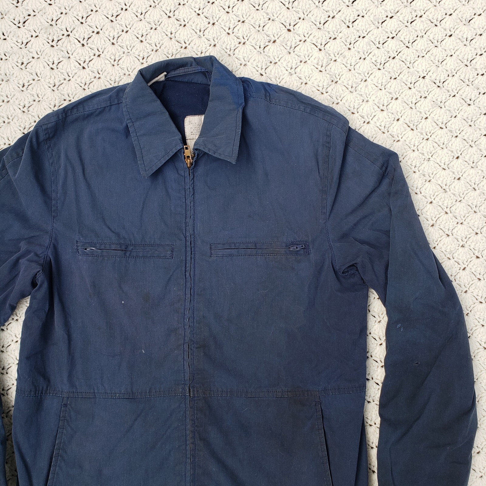 Vtg US Navy USN Utility Deck Jacket Blue Full Zip Lined Distressed - 38 ...