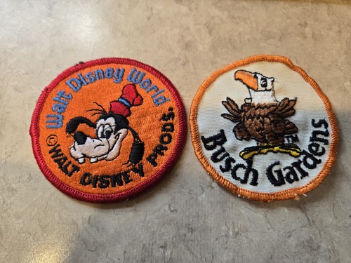 PAIR 1970'S AMUSEMENT PARK PATCHES WALT DISNEY WORLD GOOFY BUSCH GARDENS EAGLE | eBay