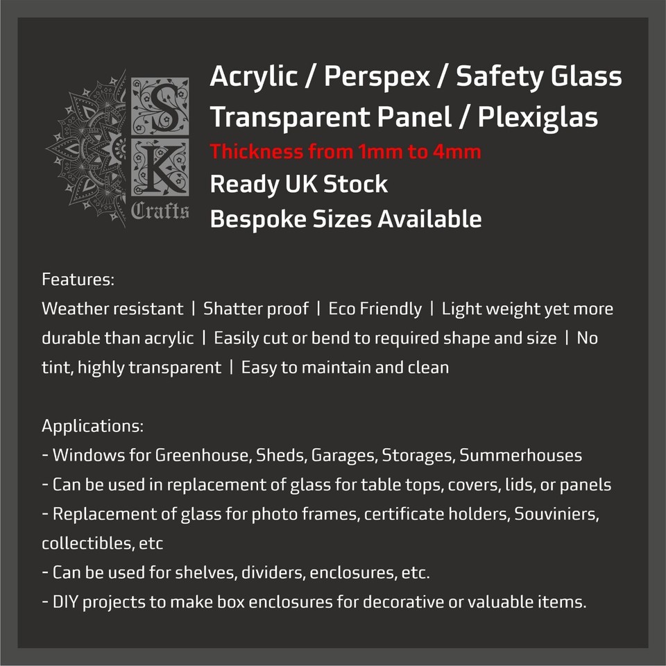 Clear Plastic Acrylic Perspex Sheet Safety Glass Alt Order Custom Size ...