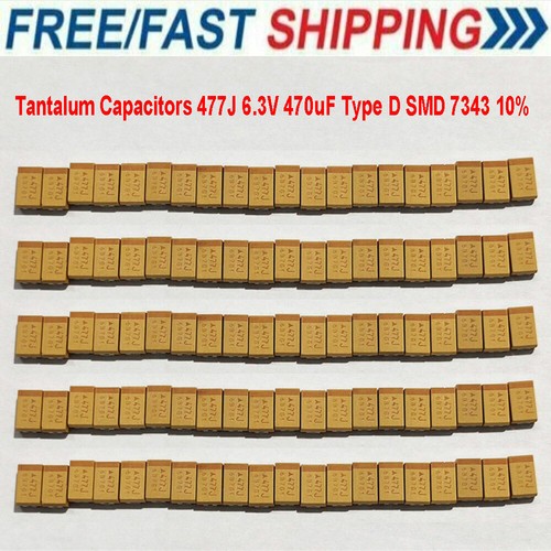 20/40/100Pack Tantalum Capacitor Kit 477J 6.3V 470uF Type D SMD 7343 10 ...