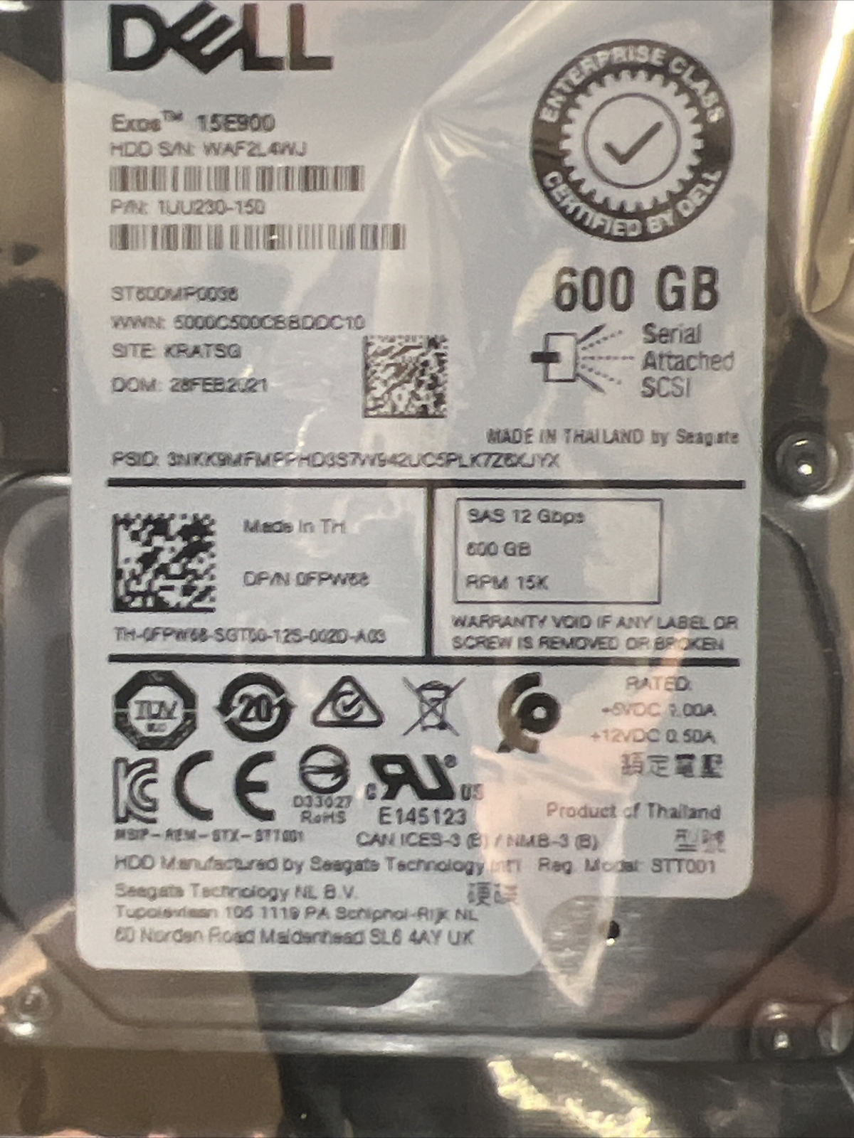 Dell FPW68 Seagate ST600MP0036 600GB 15k SAS 12Gbps 256MB Cache 2.5 ...