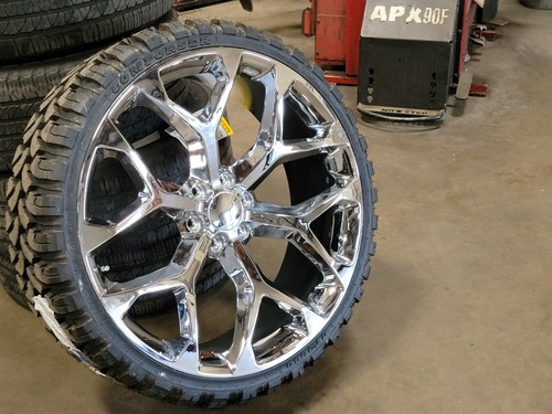 26 Wheels Chrome Snowflake Rims 33" MT Tires Fit Yukon Tahoe Silverado ...