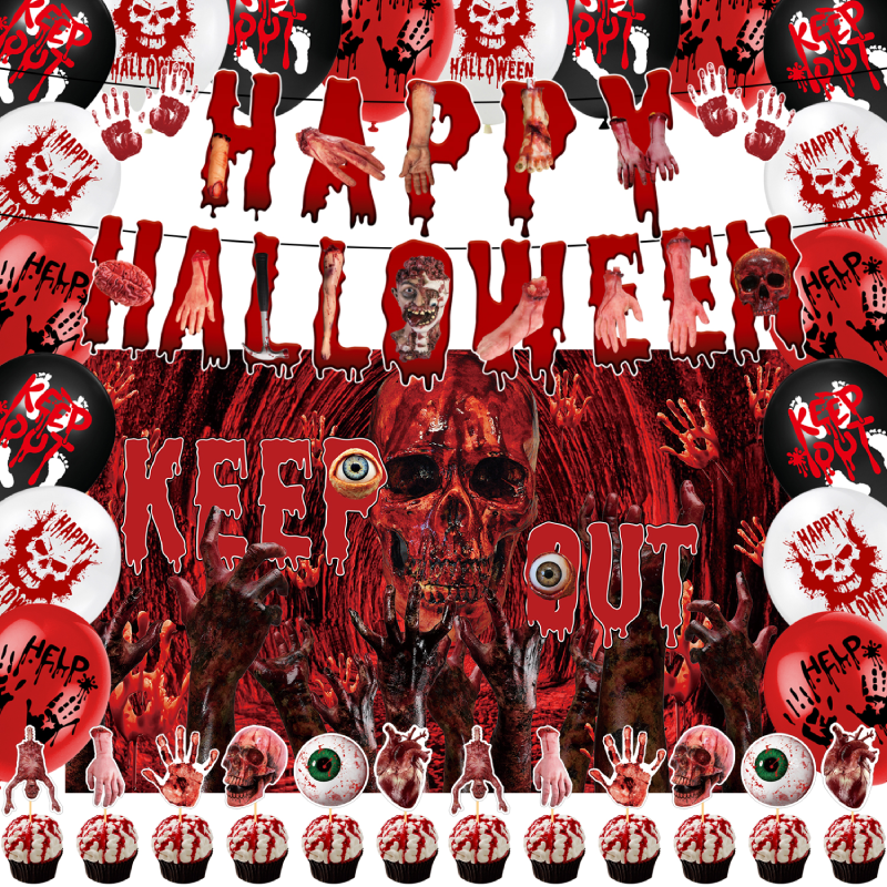 Halloween Terror Skeleton Party Decor Bloody Banner Balloon Topper ...