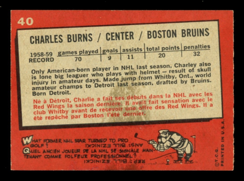 1959-60 TOPPS NHL HOCKEY #40 Charlie Burns EX+ Boston Bruins Card | eBay