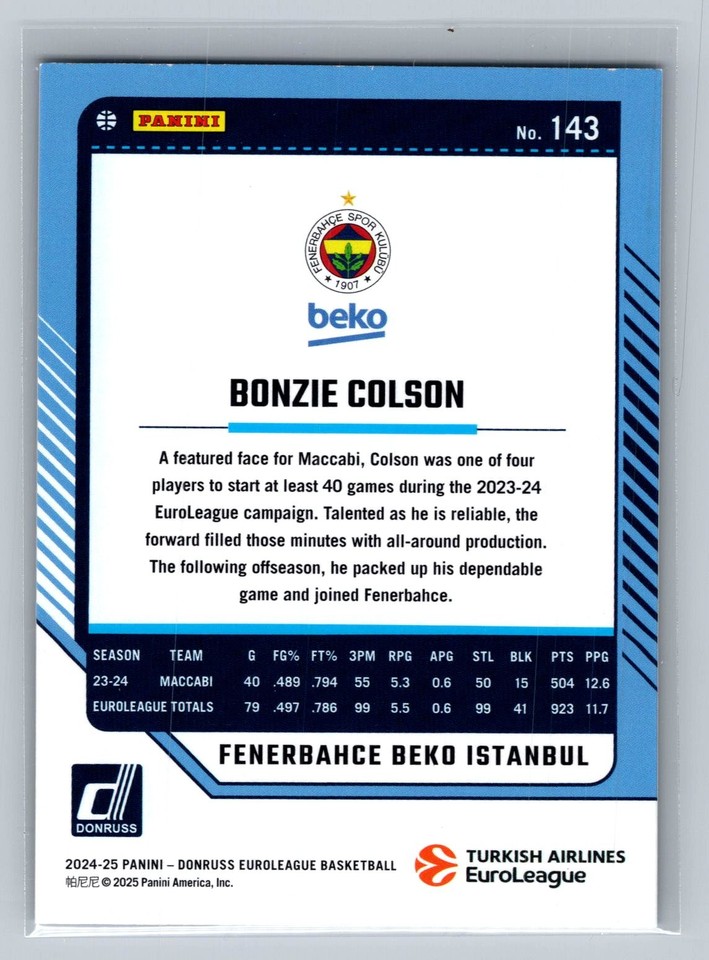 2024-25 Donruss EuroLeague #143 Bonzie Colson Purple /275 Instanbul | eBay