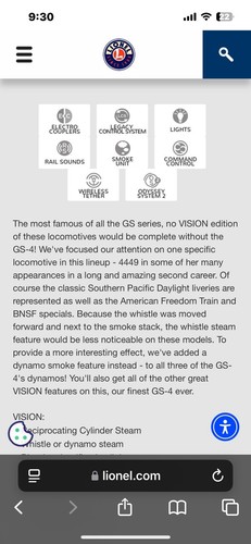 Lionel Vision Line “GS” Steam Locomotive- original Shipping and product ...