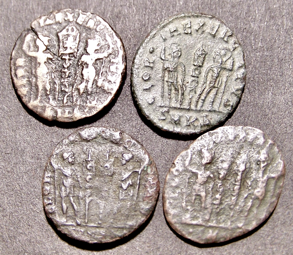 4 Roman Coins Lot, Legions/Soldiers/Spears & Constantinian Emperors, 15 ...