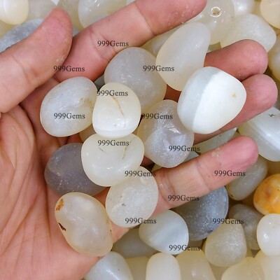 50 Pcs Natural White Grey Onyx Tumbled Random Selection Gemstone Lot 10 ...