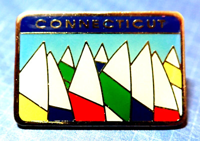 ^^BEAUTIFUL VINTAGE "CONNECTICUT NEW ENGLAND" PIN BADGE ABSTRACT SAIL ...