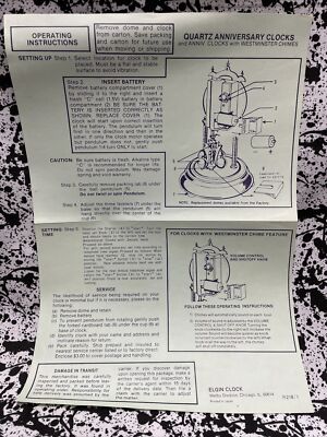 VTG Elgin Operating Instructions Quartz Anniversary Clock w ...