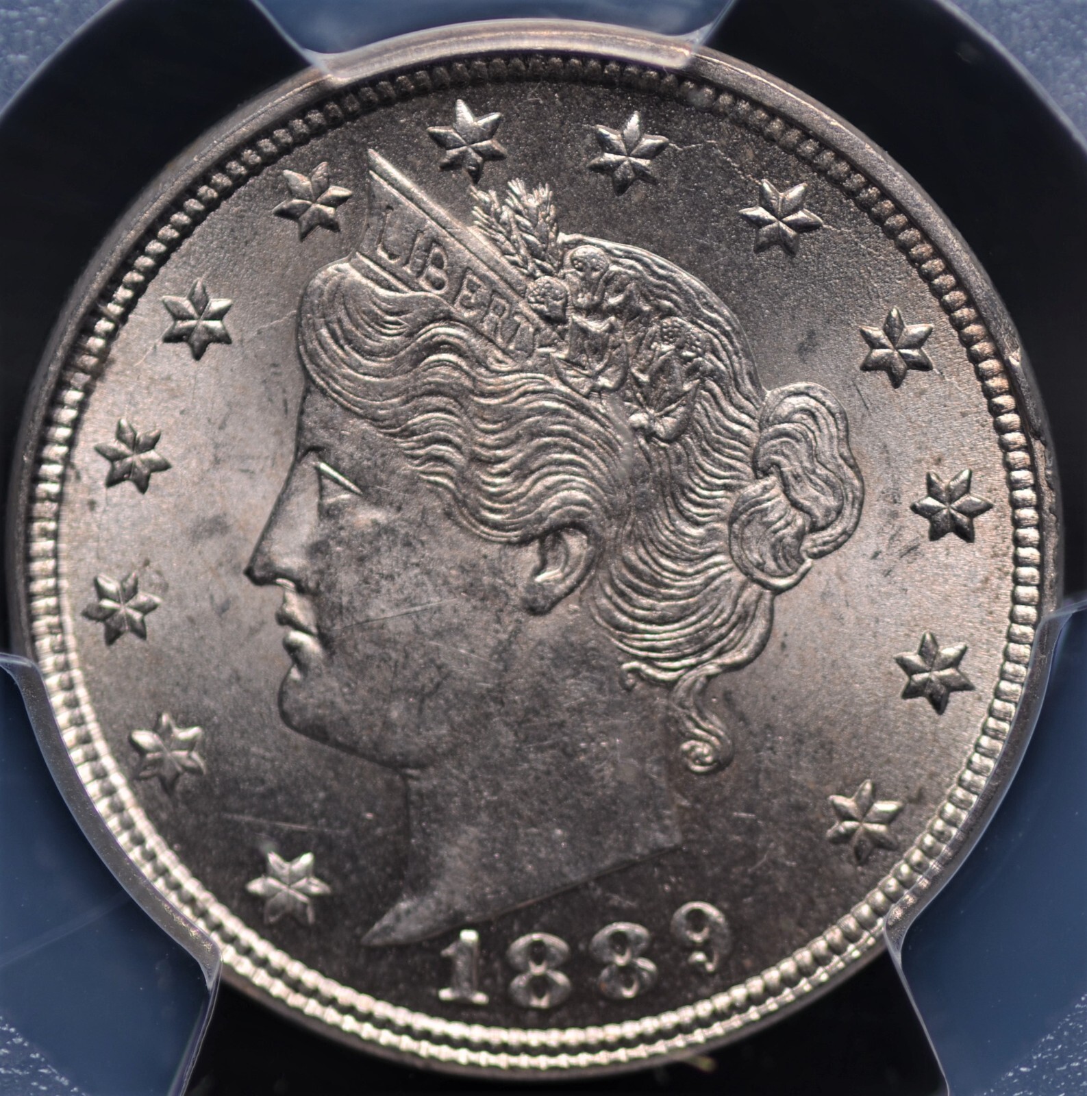 1889 LIBERTY " V" NICKEL PCGS MS 63 POWDERY WHITE BRUSHED NICKEL WELL ...