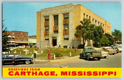 Postcard Greetings Carthage Mississippi - w Cars - Unposted Chrome | eBay
