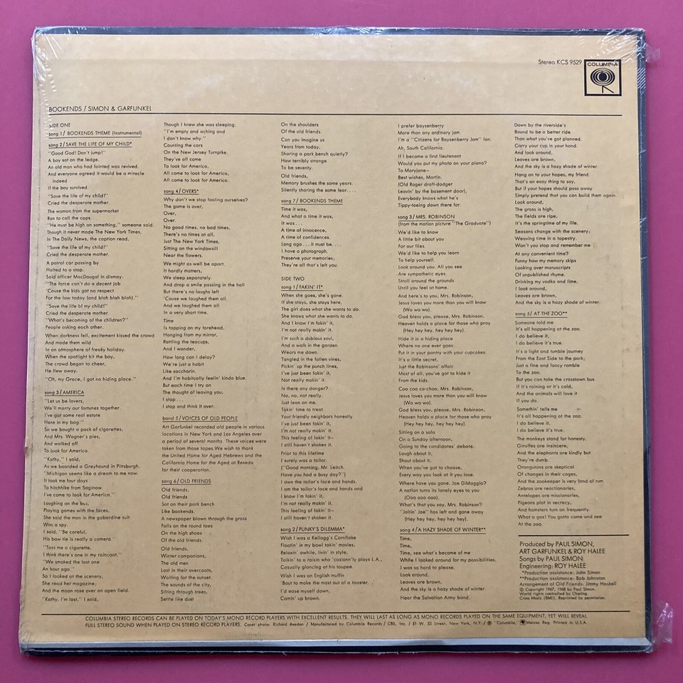 Simon & Garfunkel - Bookends LP SEALED Folk Rock 1968 Columbia US HYPE ...