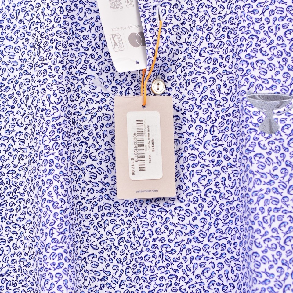 Peter Millar Golf Shirt Polo CS Summer Comfort Mahi Mahi Fish Print ...