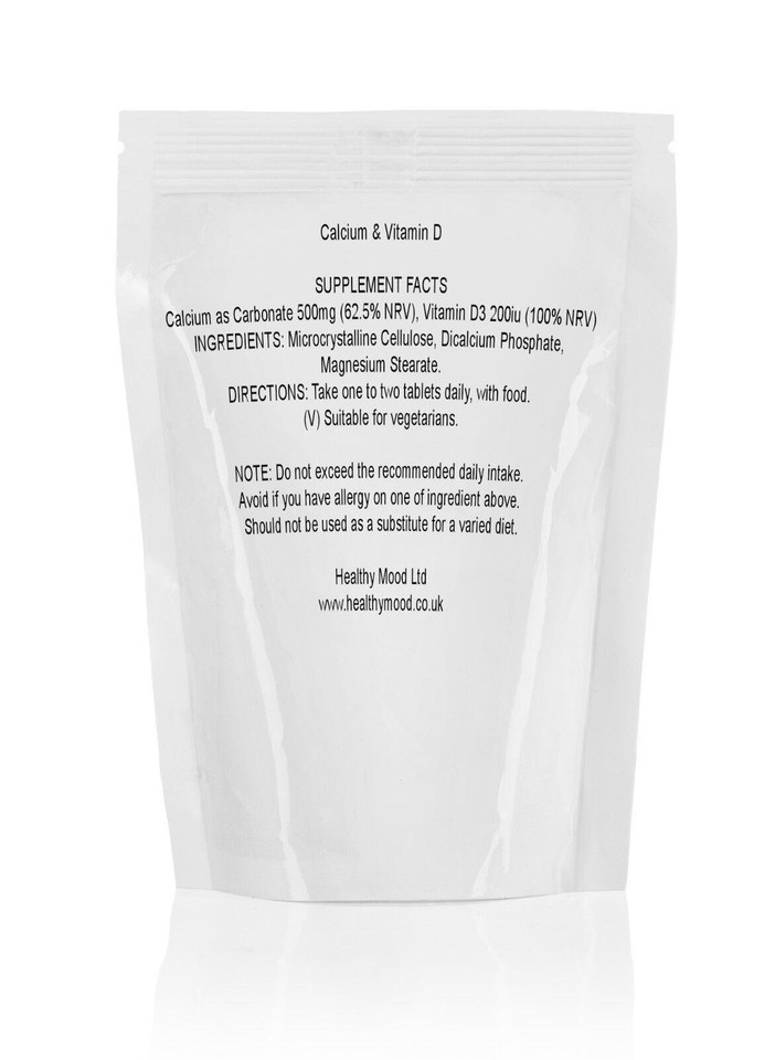 Calcium 500mg and Vitamin D 200mg Supplement 250/500/1000 BULK Tablets ...