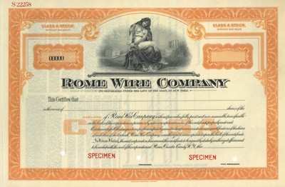Rome Wire Co. - Specimen Stock Certificate - Specimen Stocks & Bonds | eBay