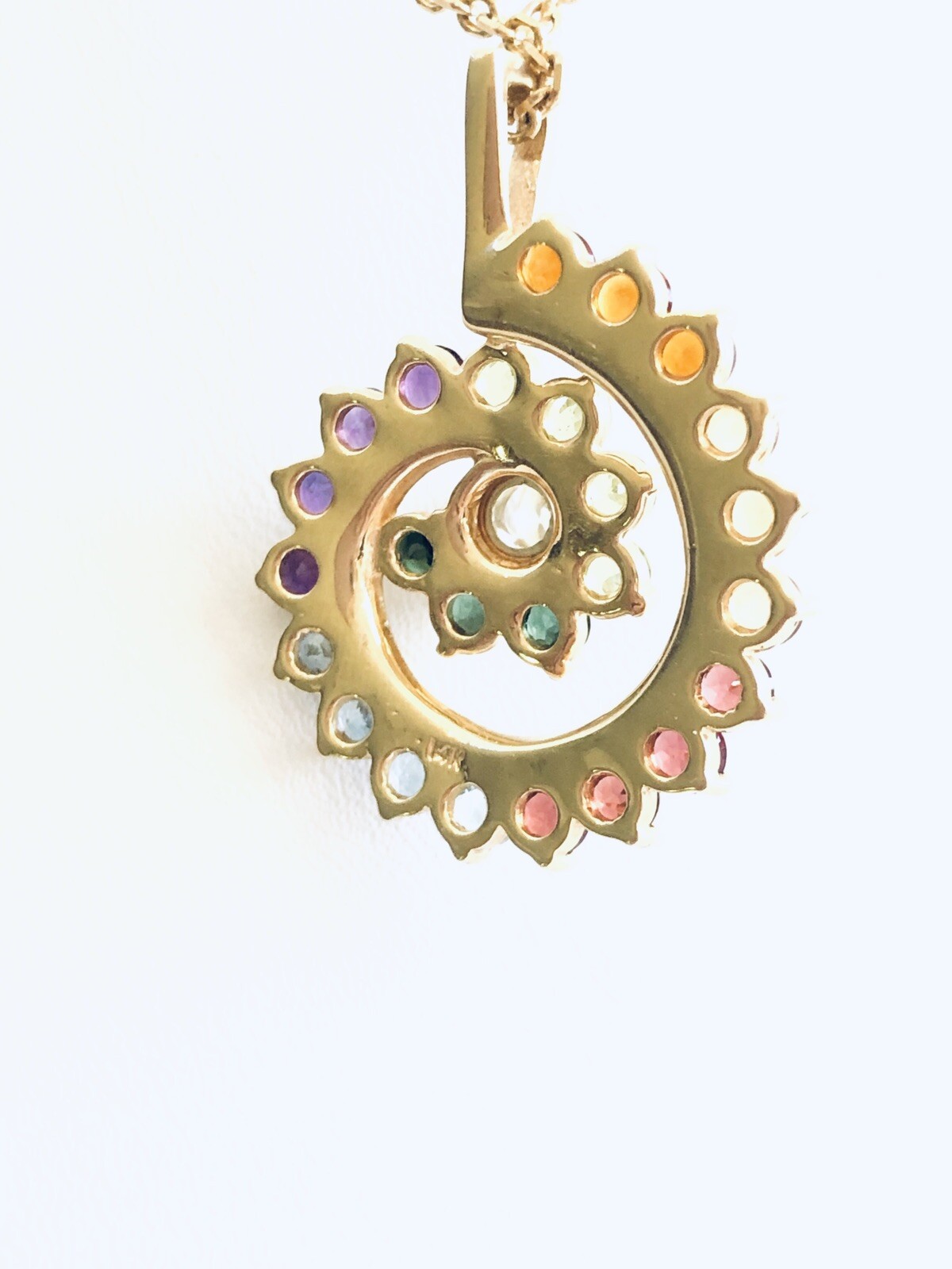 3.35 TCW 14K Yellow Gold Diamond and Gemstone Fibonacci/Spiral Pendant ...