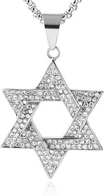 Star of David Chain Six-Star Necklace Hiphop stainless steel CZ Pendant ...