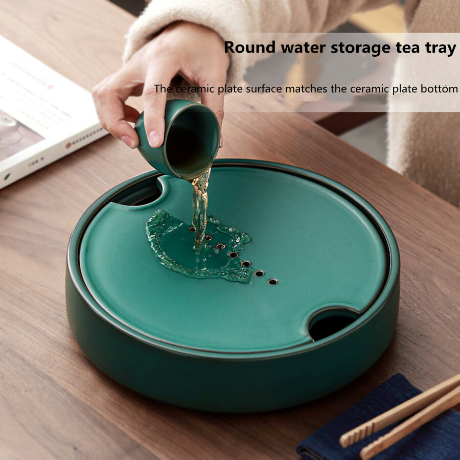 21.5cm Ceramic Tea Tray Zen Gongfu Serving Table Water Storage Tray Tea ...