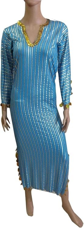 Belly Dance ( Light Blue x Gold ) Nancy Stretchy Dress Galabeya Costume ...