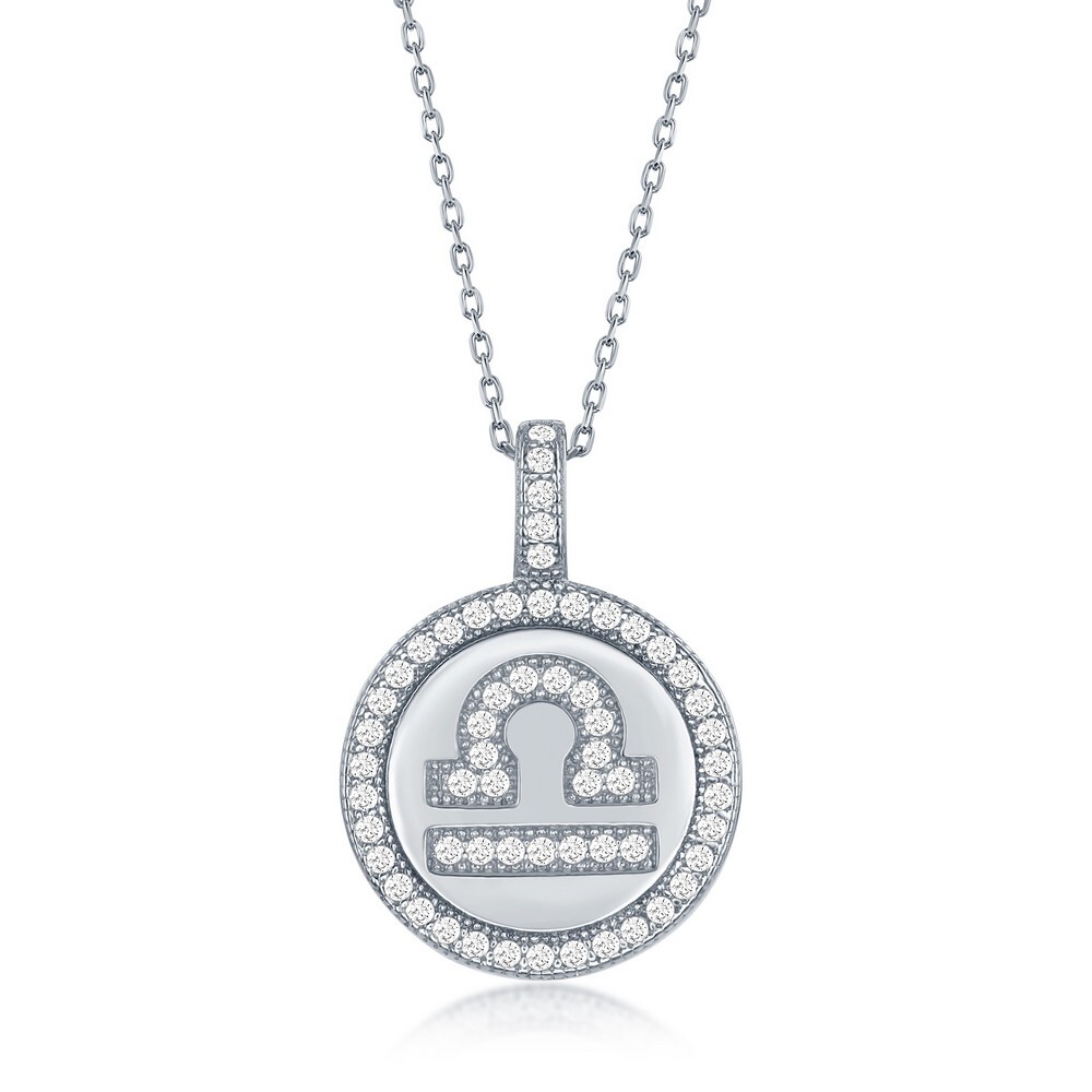 Sterling Silver Micro Pave 'Libra' Zodiac Disc Pendant W/ Chain | eBay