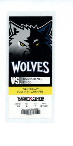 2010 Minnesota Timberwolves Ticket Demarcus Cousins NBA DEBUT 10/27 PSA ...