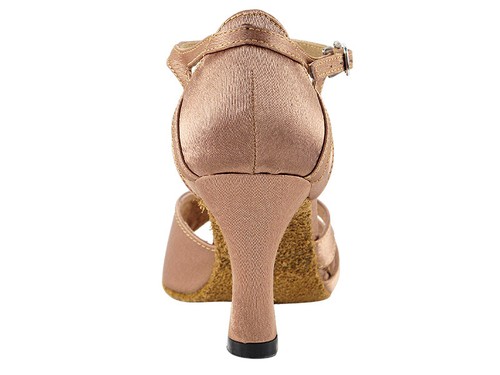 Women's Latin Dance Shoes Brown Satin Swing Salsa Mambo heel 3 Size 9 ...