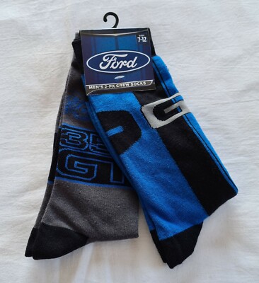 Ford 351 GT Logo Mens Blue Black Grey Crew Socks 2 Pack Size 7-12 New ...